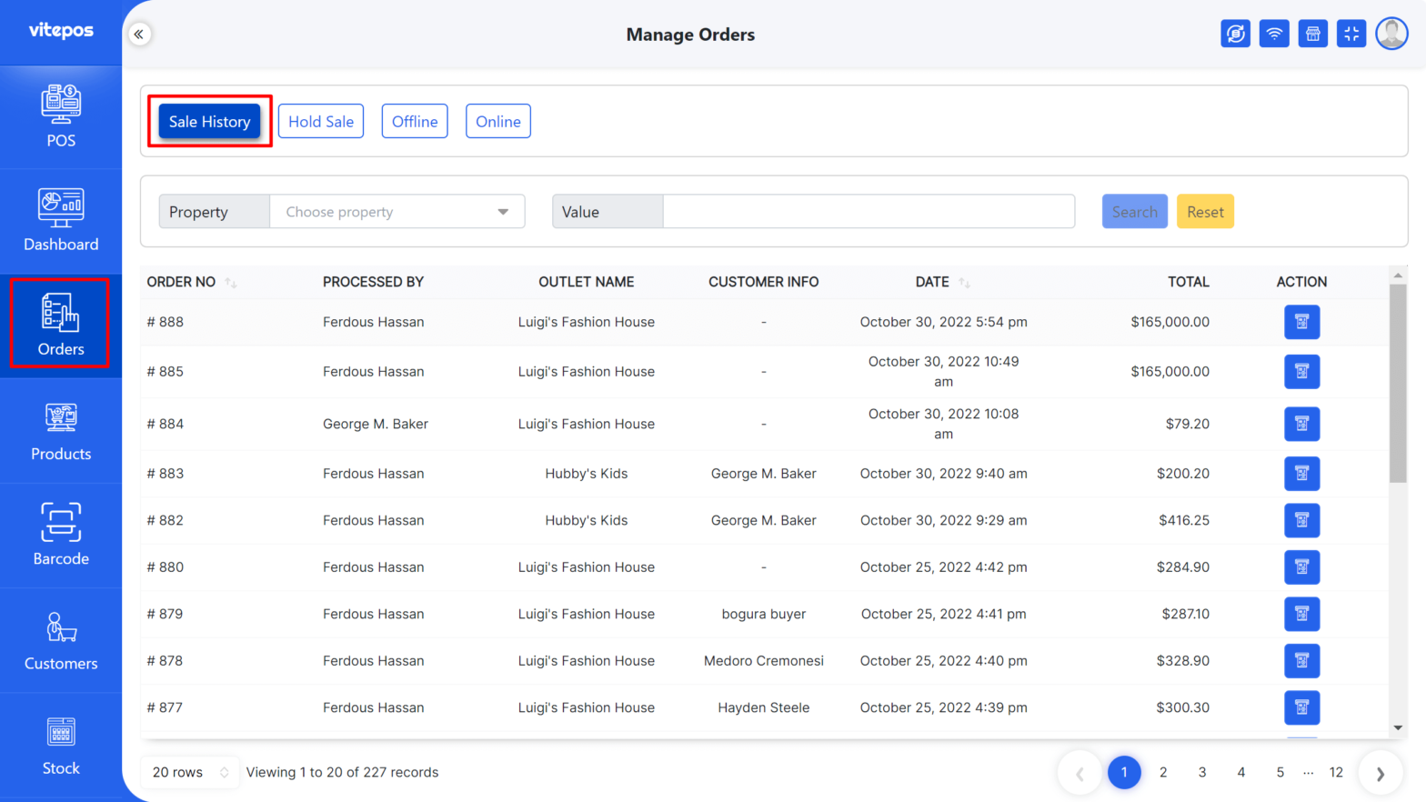 Manage Orders Vitepos
