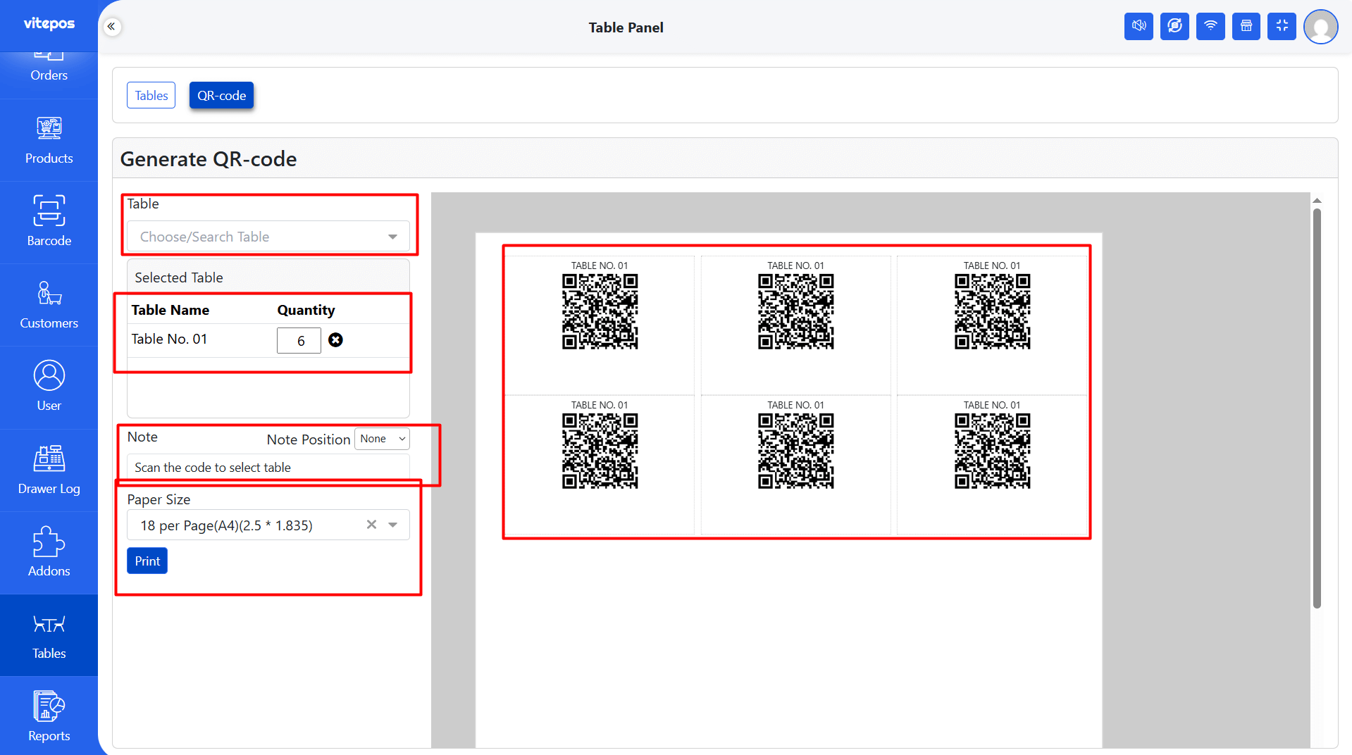 Restaurant Table Management with QR Code - Vitepos